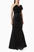 Buy Rachel Gilbert Black Edan Draped Gown in Bonded Satin Online for ...